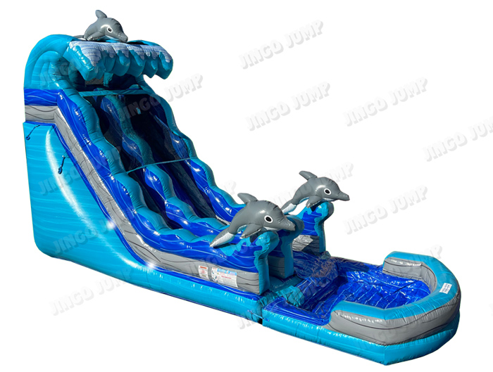 19 FT Dolphins Wave Wet and Dry Water Slide Inflatable water slide for ...